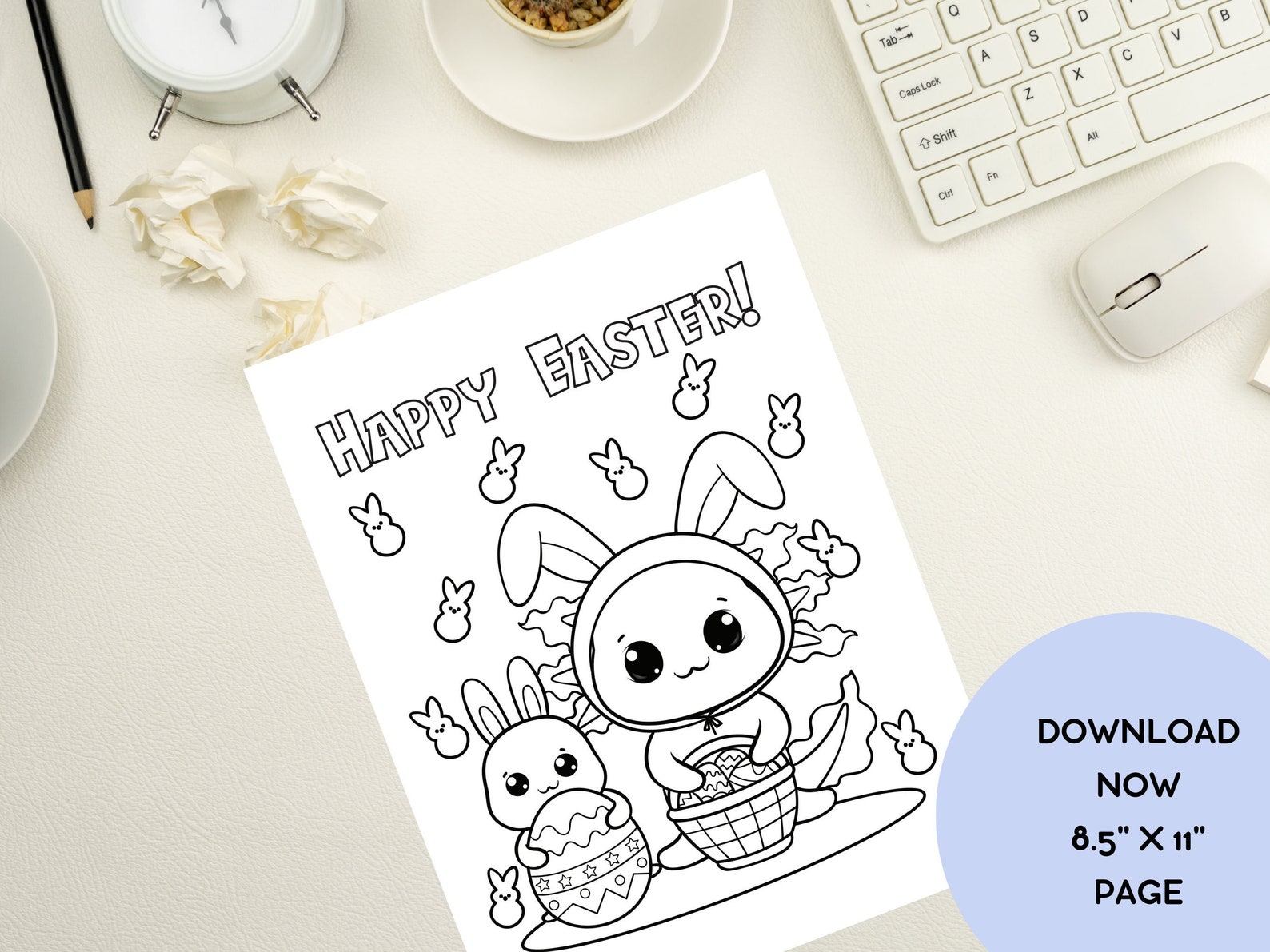 Kawaii Easter Axolotl Coloring Page for Kids - Fun Easter Printable ...