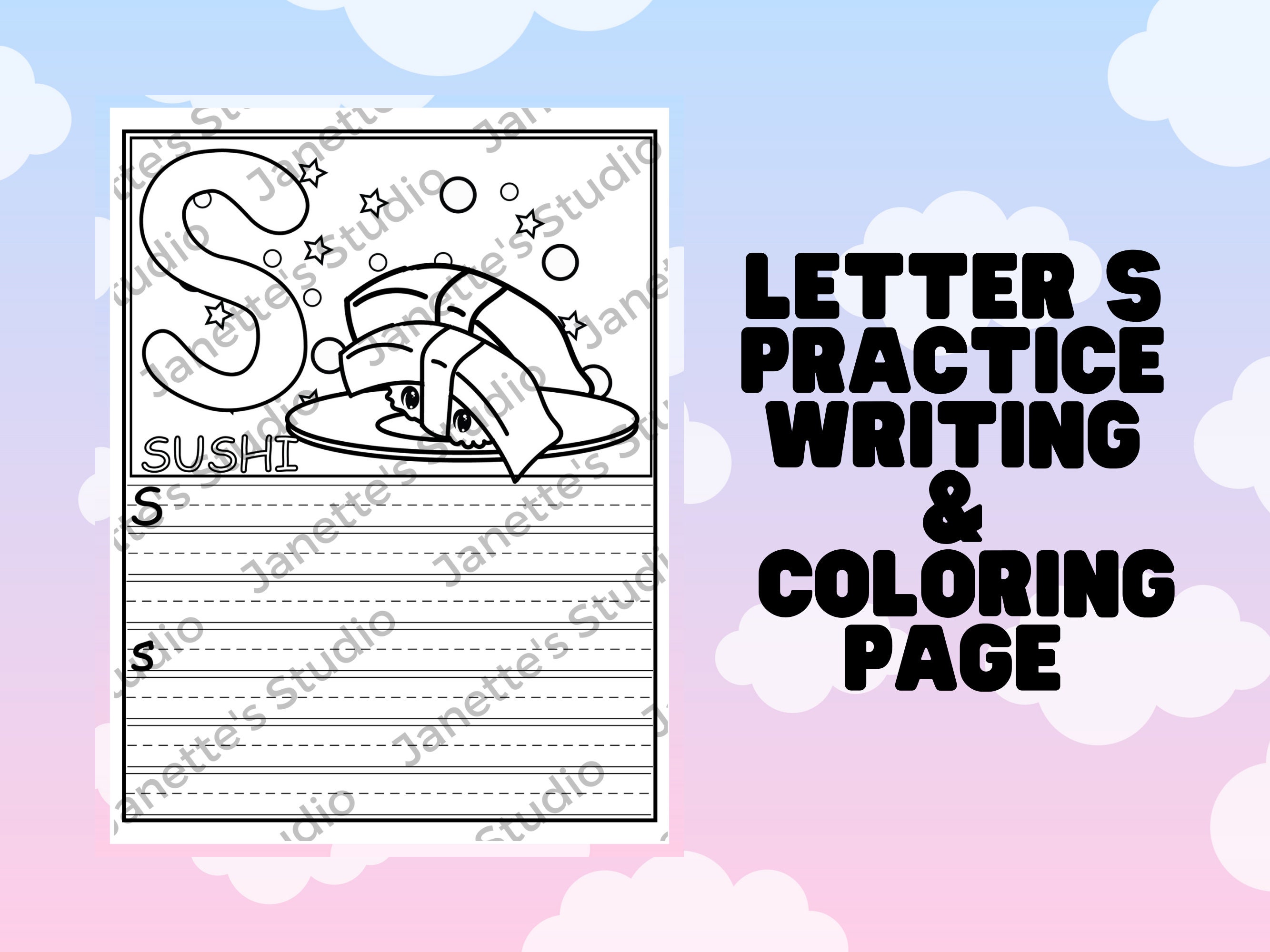 Kawaii Axolotl Letter S Coloring Page Cute Coloring Page | Etsy