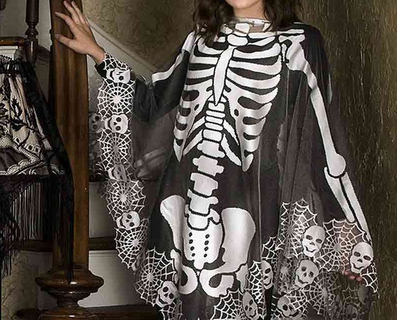 Skeleton Poncho Halloween Costumes Halloween Adult Costume - Etsy