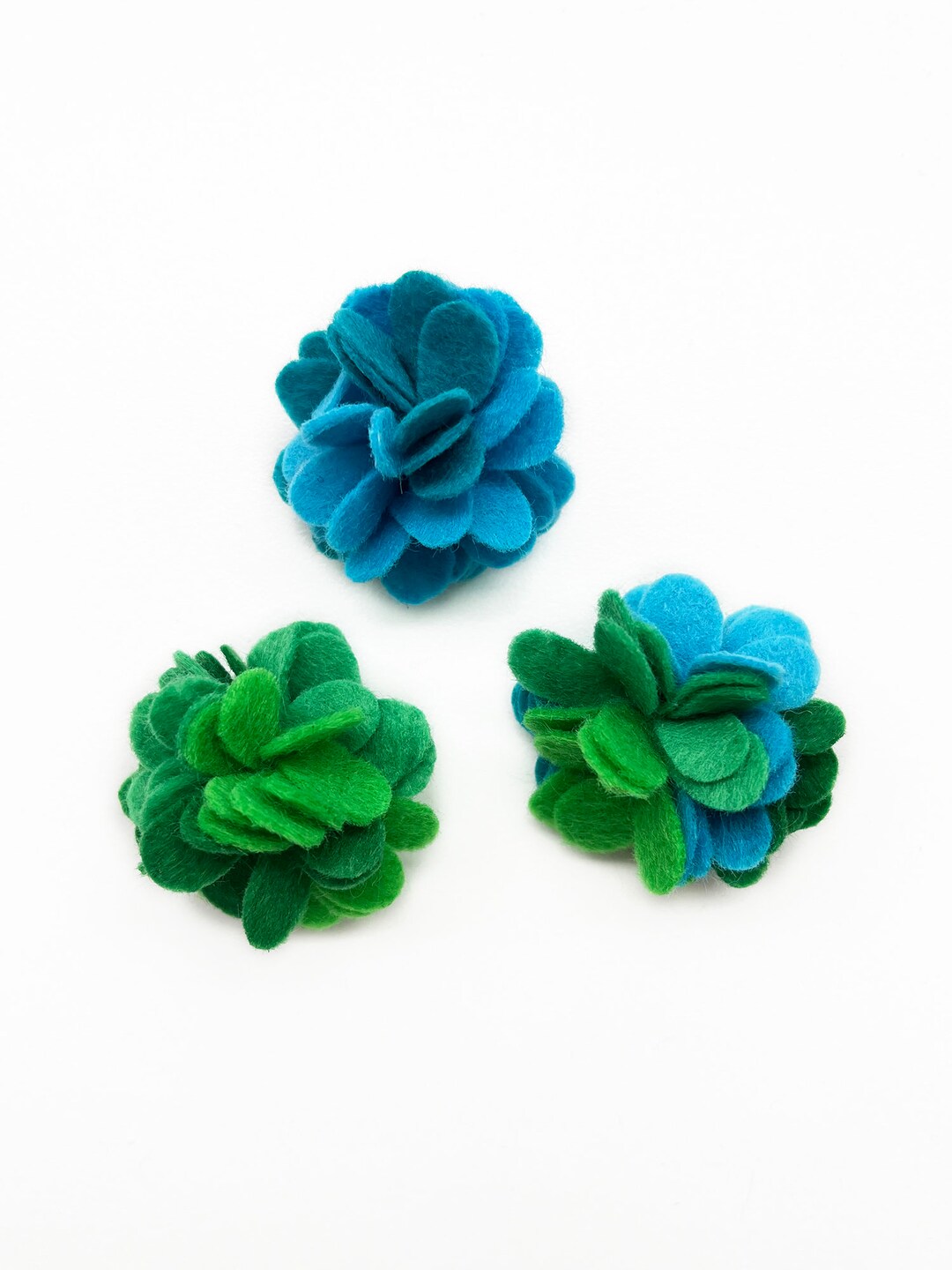 Set of Three Brooches, Blue and Green Felt Flower, Felt Flower Brooch ...