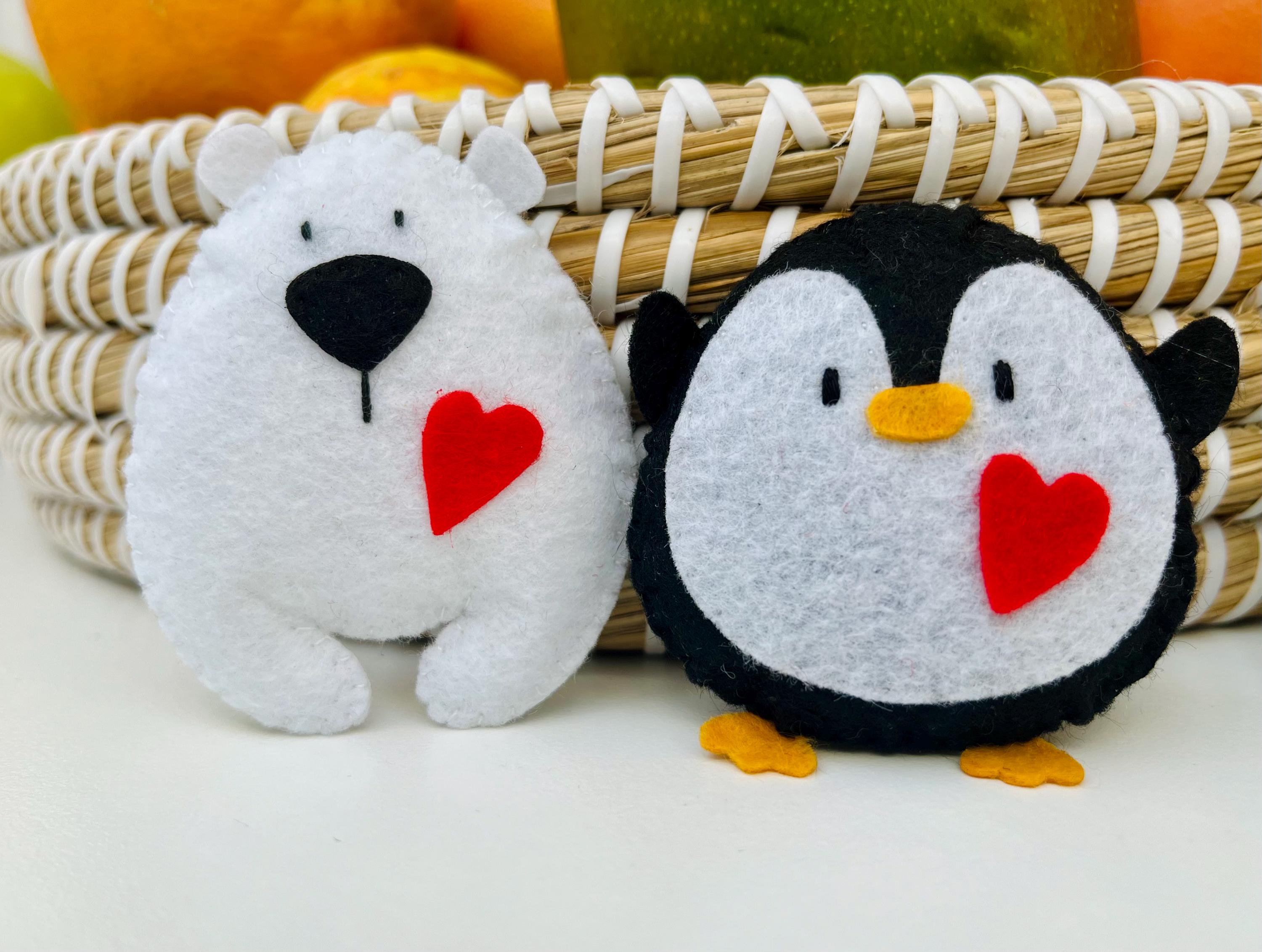 Set Ot Two Felt Magnets, Penguin and Polar Bear, Felt Ornament ...