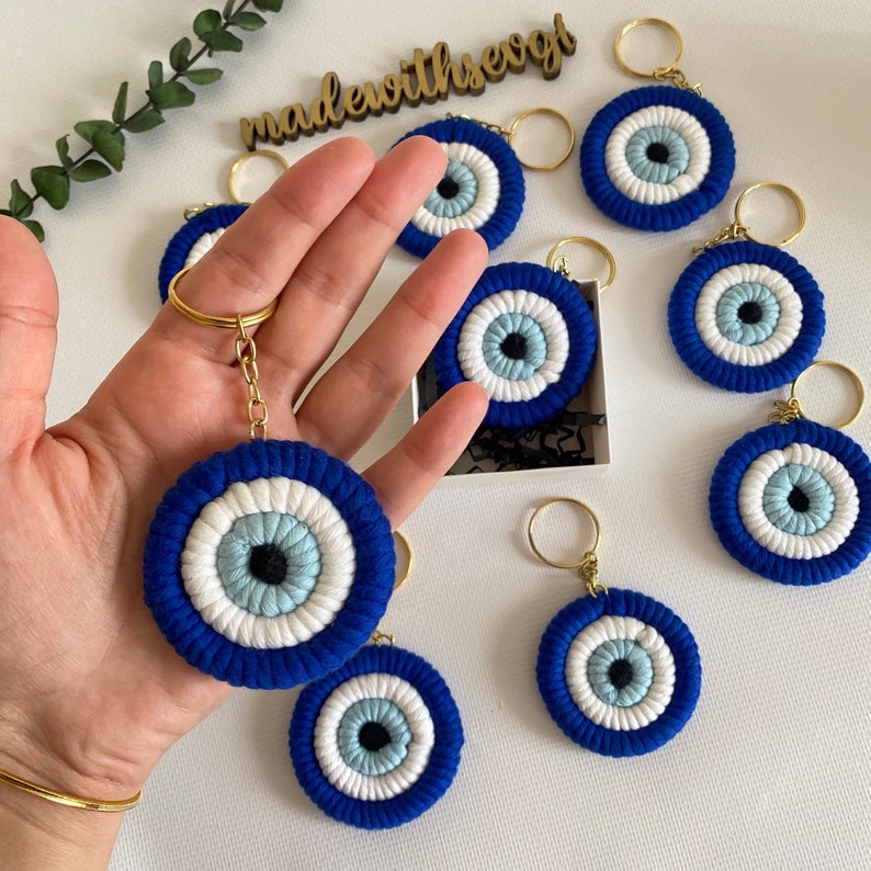 Evil Eye Keychain, Macrame Evil Eye Keychain , Evil Eye Keyring, Gift for Women & Men, Lucky ...