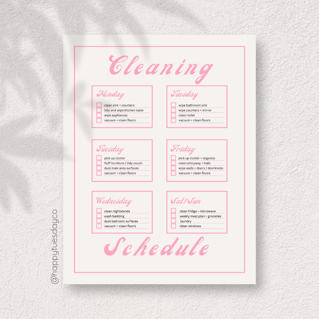 Pick Cleaning Schedule, Digital Download Cleaning Checklist, Daily ...