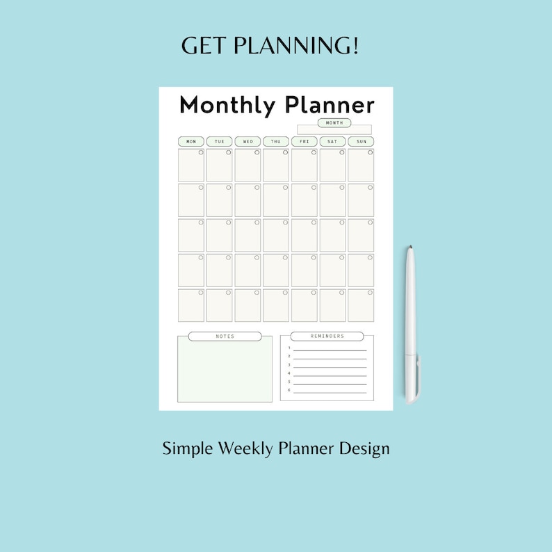 MONTHLY PLANNER PRINTABLE, Simple Design, Instant Download - Etsy