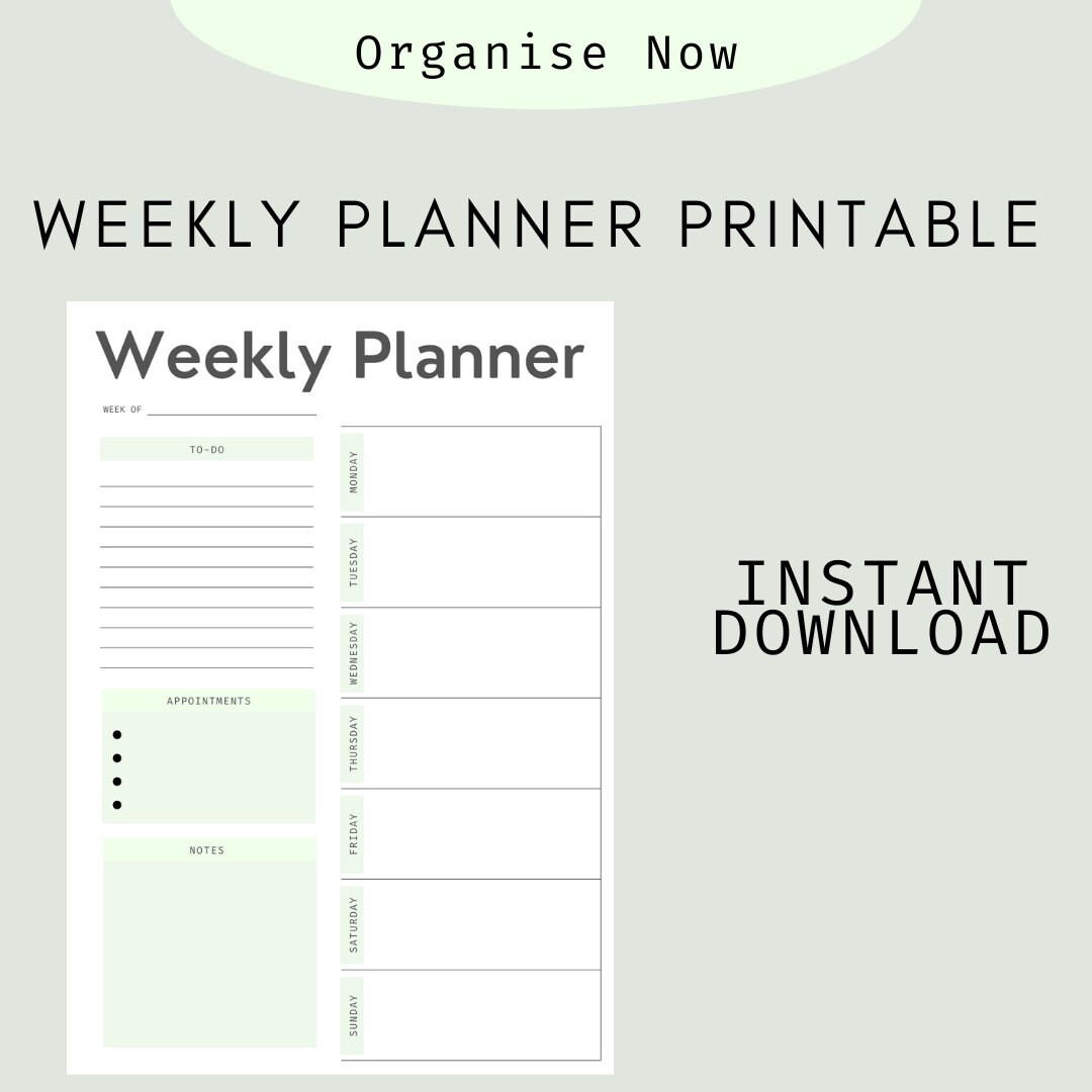 WEEKLY PLANNER PRINTABLE, Simple Design, Instant Download - Etsy