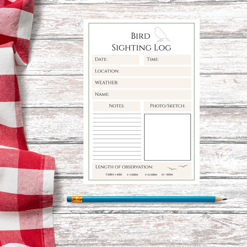 Bird Watching Log Printable | One-page Bird Tracker Sheet | Nature ...