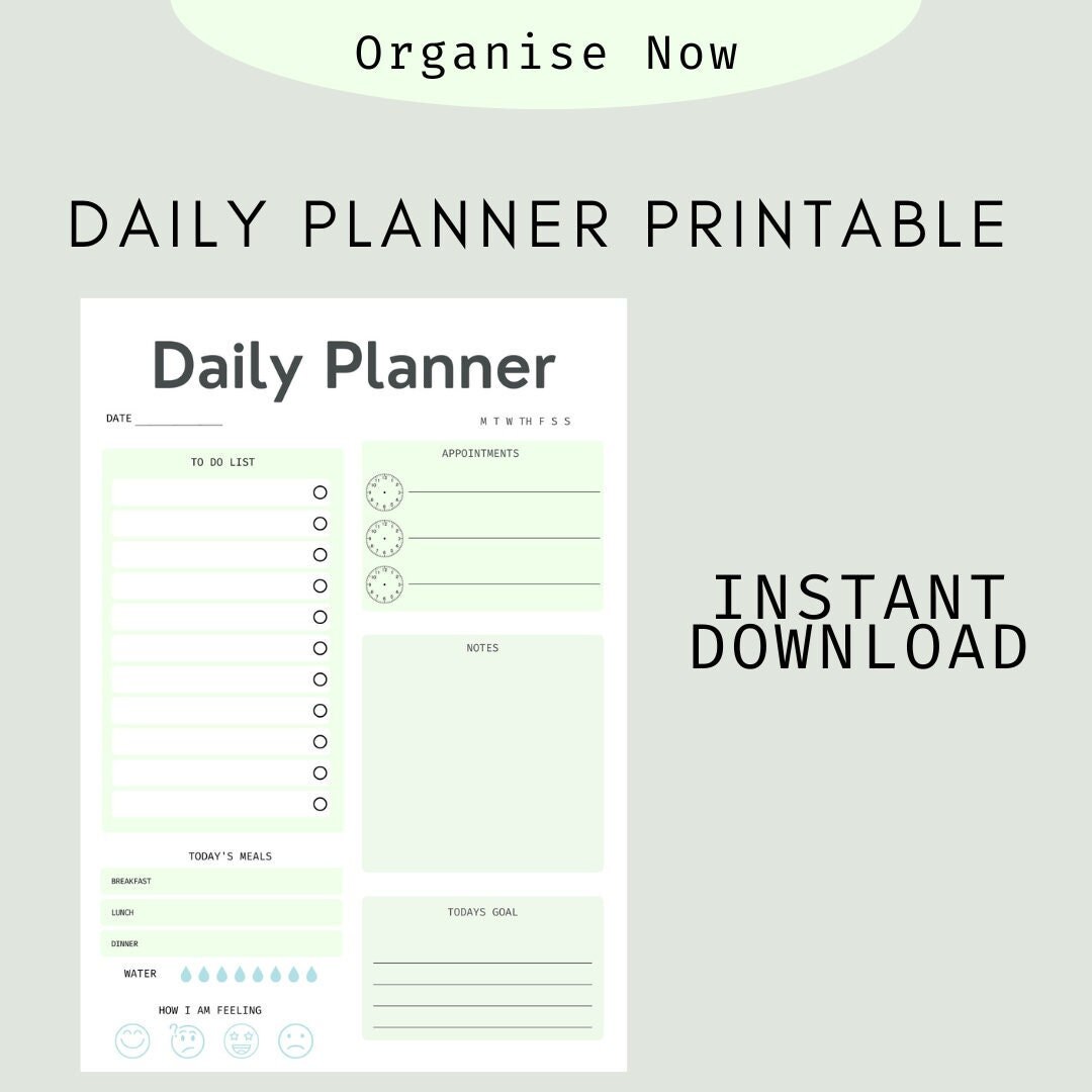 DAILY PLANNER PRINTABLE, Simple Design, Instant Download - Etsy