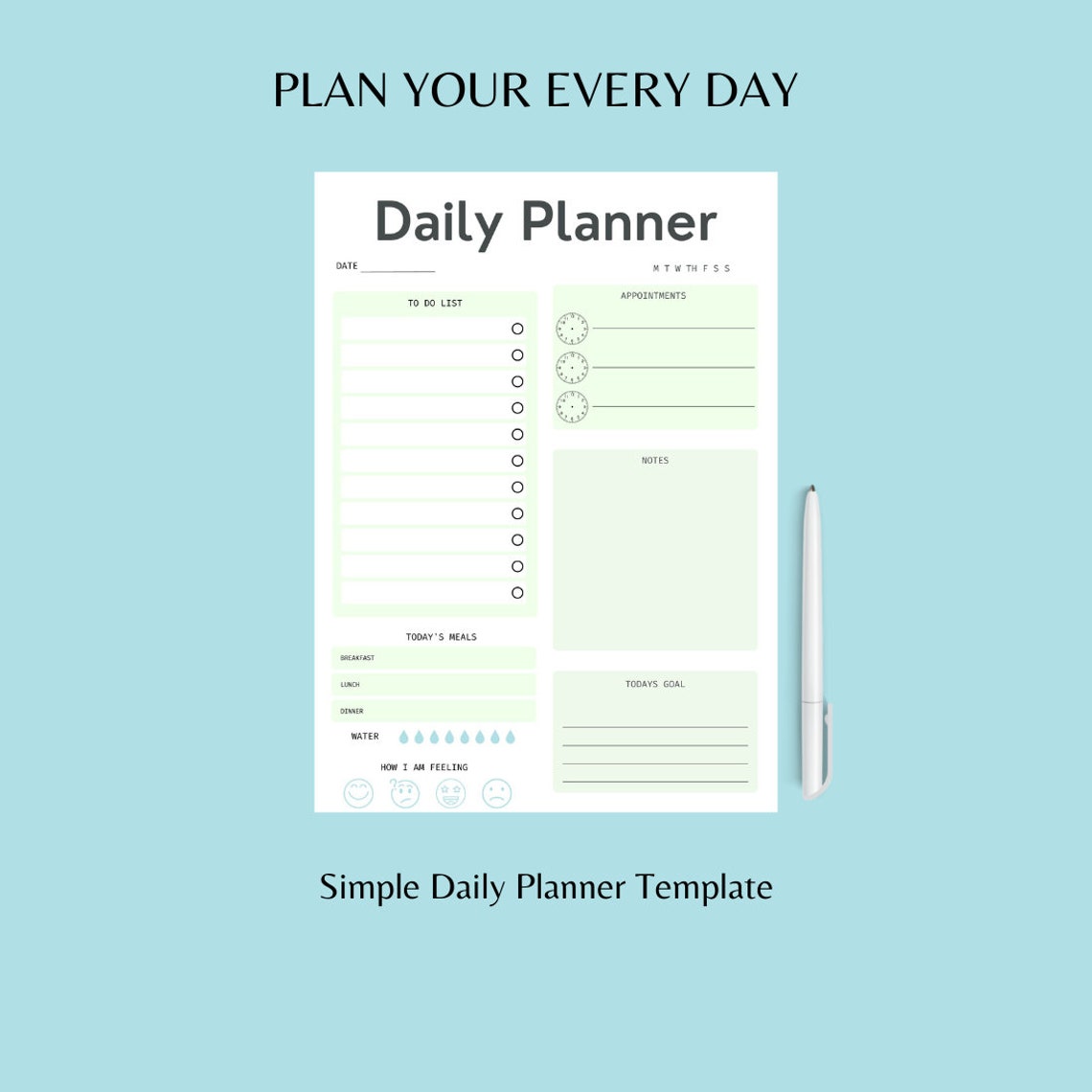 DAILY PLANNER PRINTABLE, Simple Design, Instant Download - Etsy
