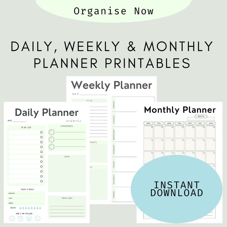 Daily Weekly Monthly PLANNER PRINTABLE A4 Instant Download - Etsy
