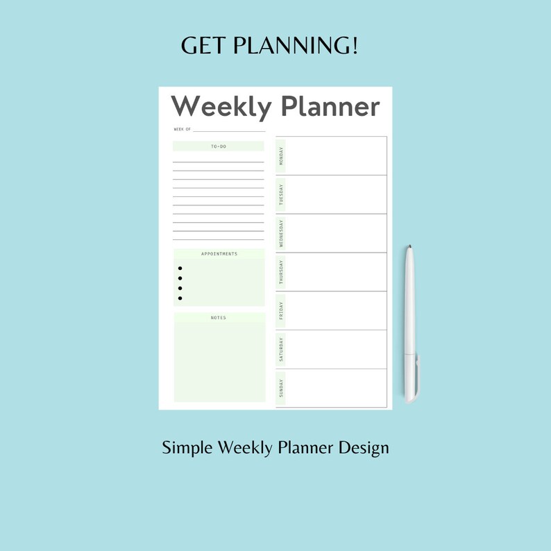 WEEKLY PLANNER PRINTABLE, Simple Design, Instant Download - Etsy