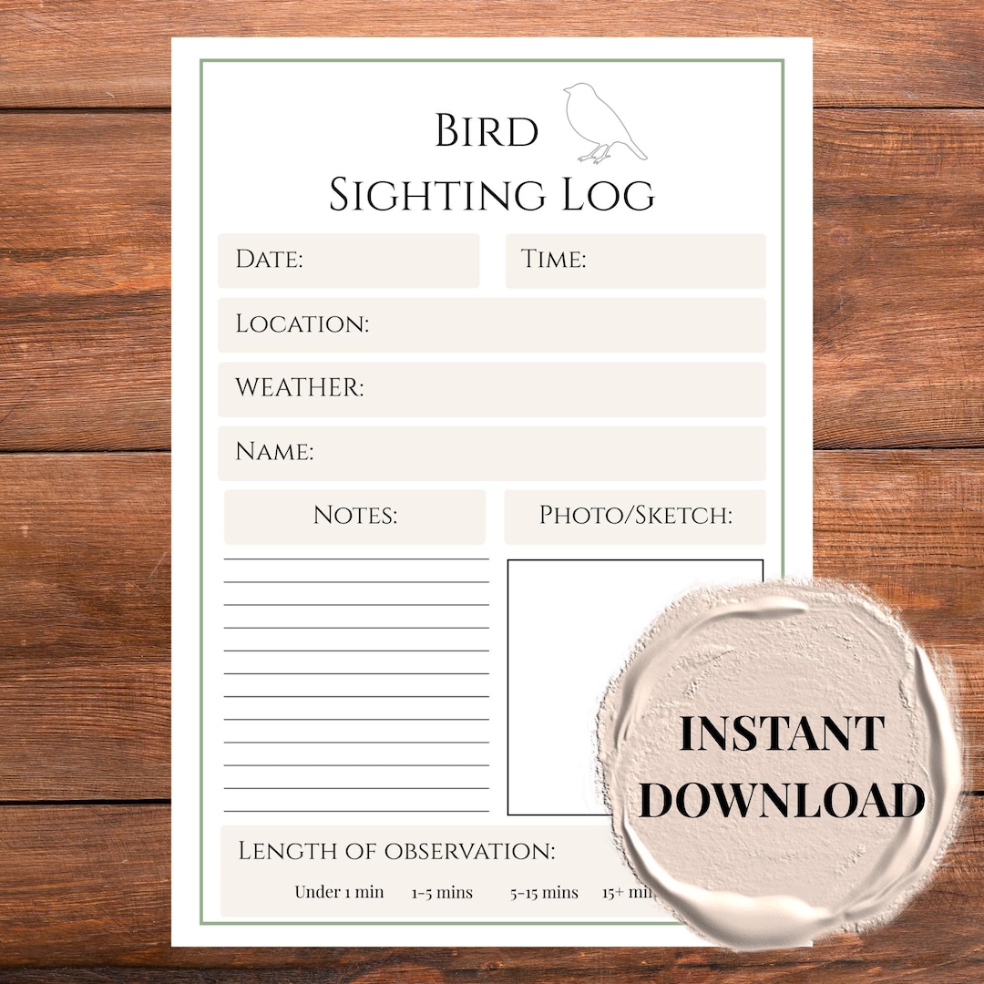Bird Watching Log Printable | One-page Bird Tracker Sheet | Nature ...