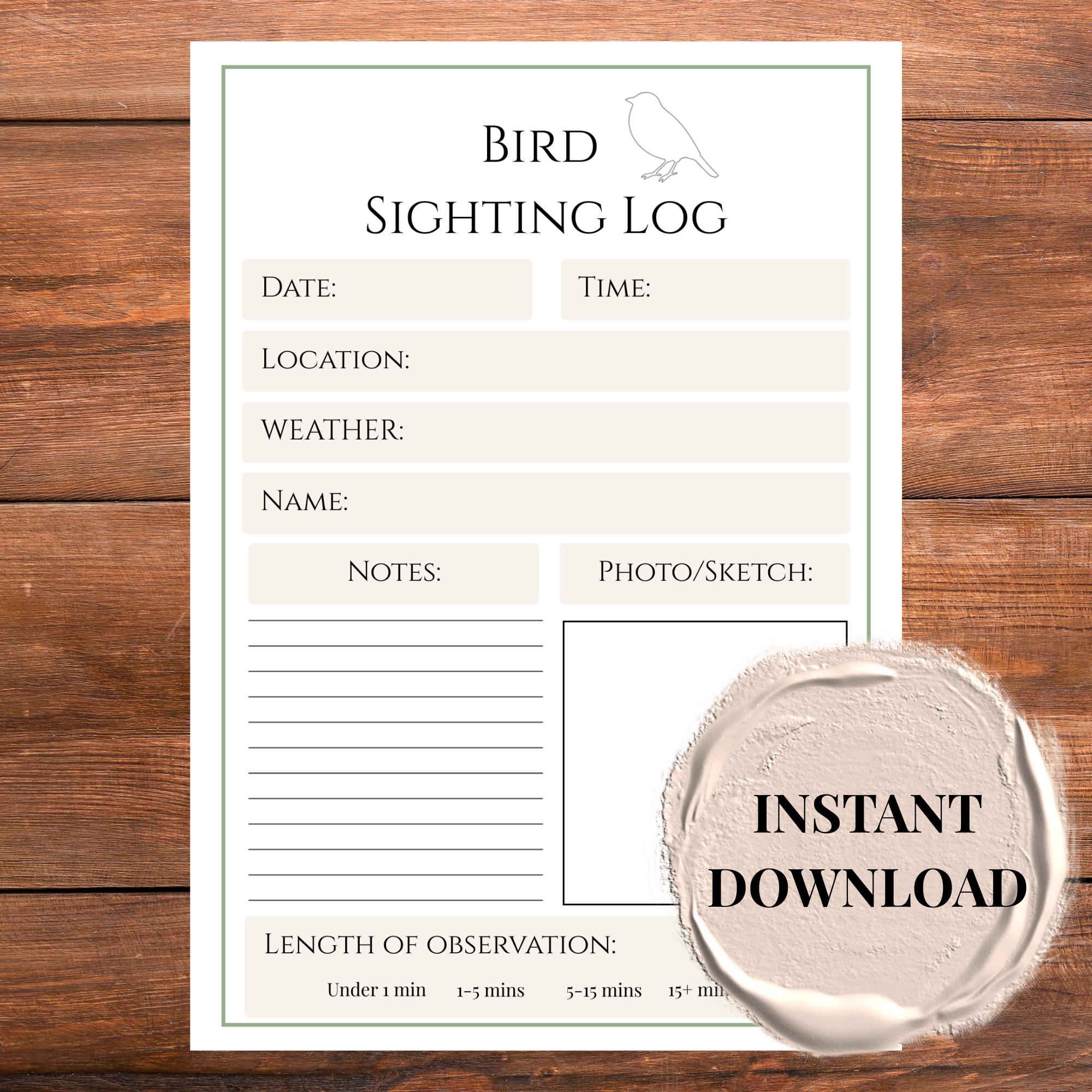 Bird Watching Log Printable | One-page Bird Tracker Sheet | Nature ...