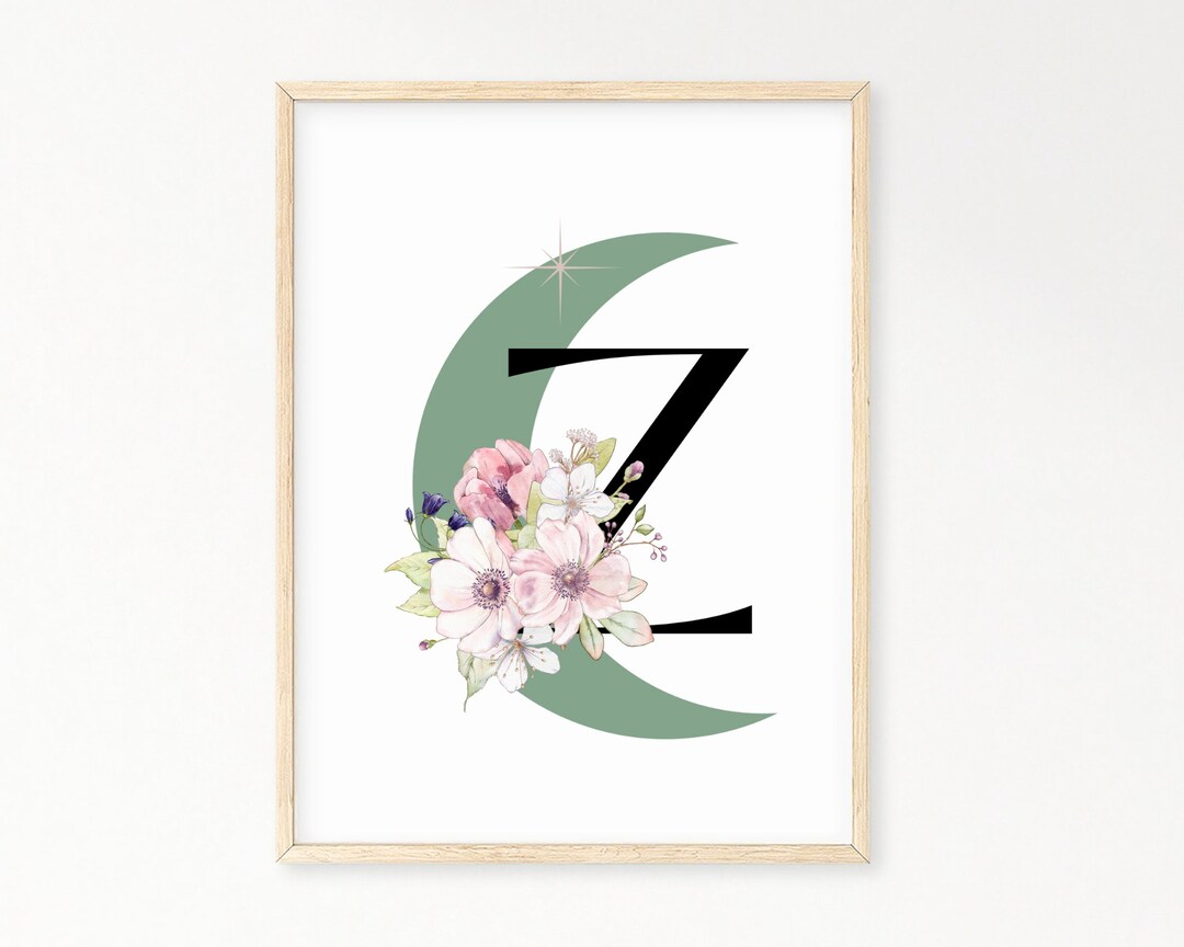 Initial Print, Printable Letter, Letter Z, Moon Print, Nursery Print ...