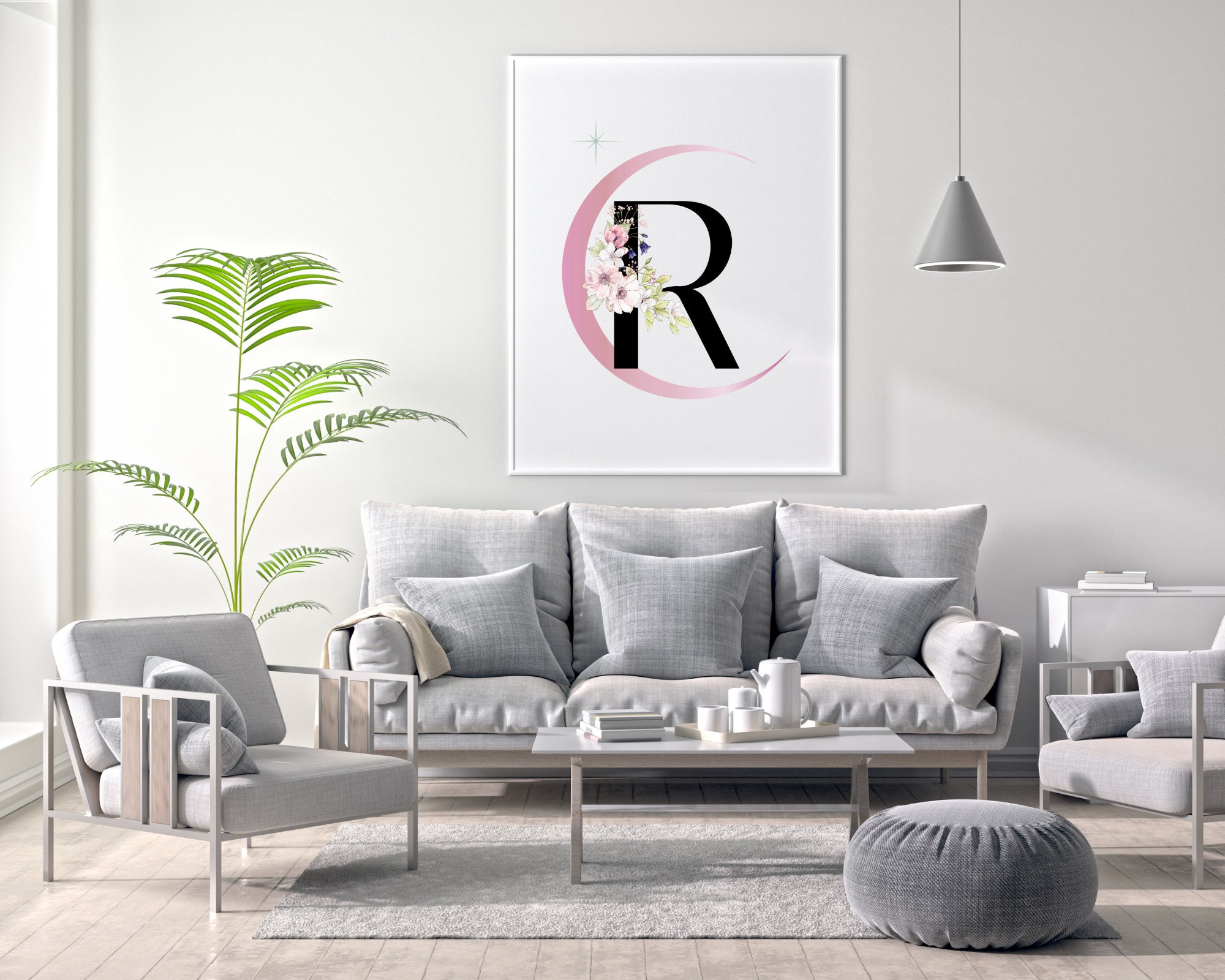 Initial Print, Printable Letter, Letter R, Moon Print, Nursery Print ...