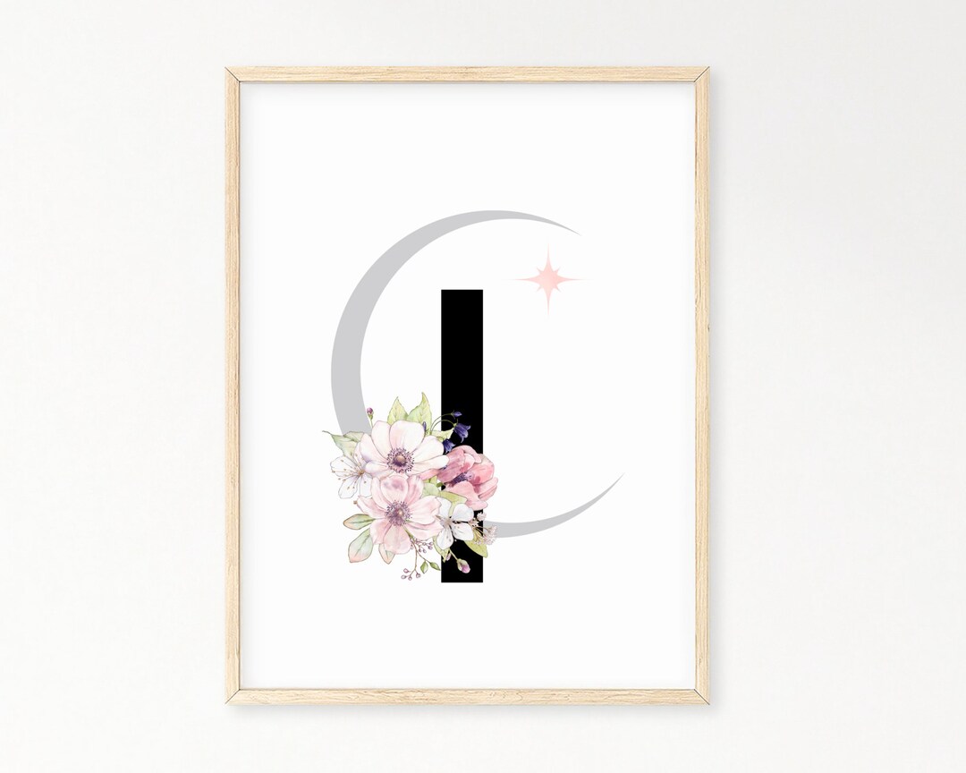 Floral Initial Letter I Print, Moon Decor (digital Download) - Etsy