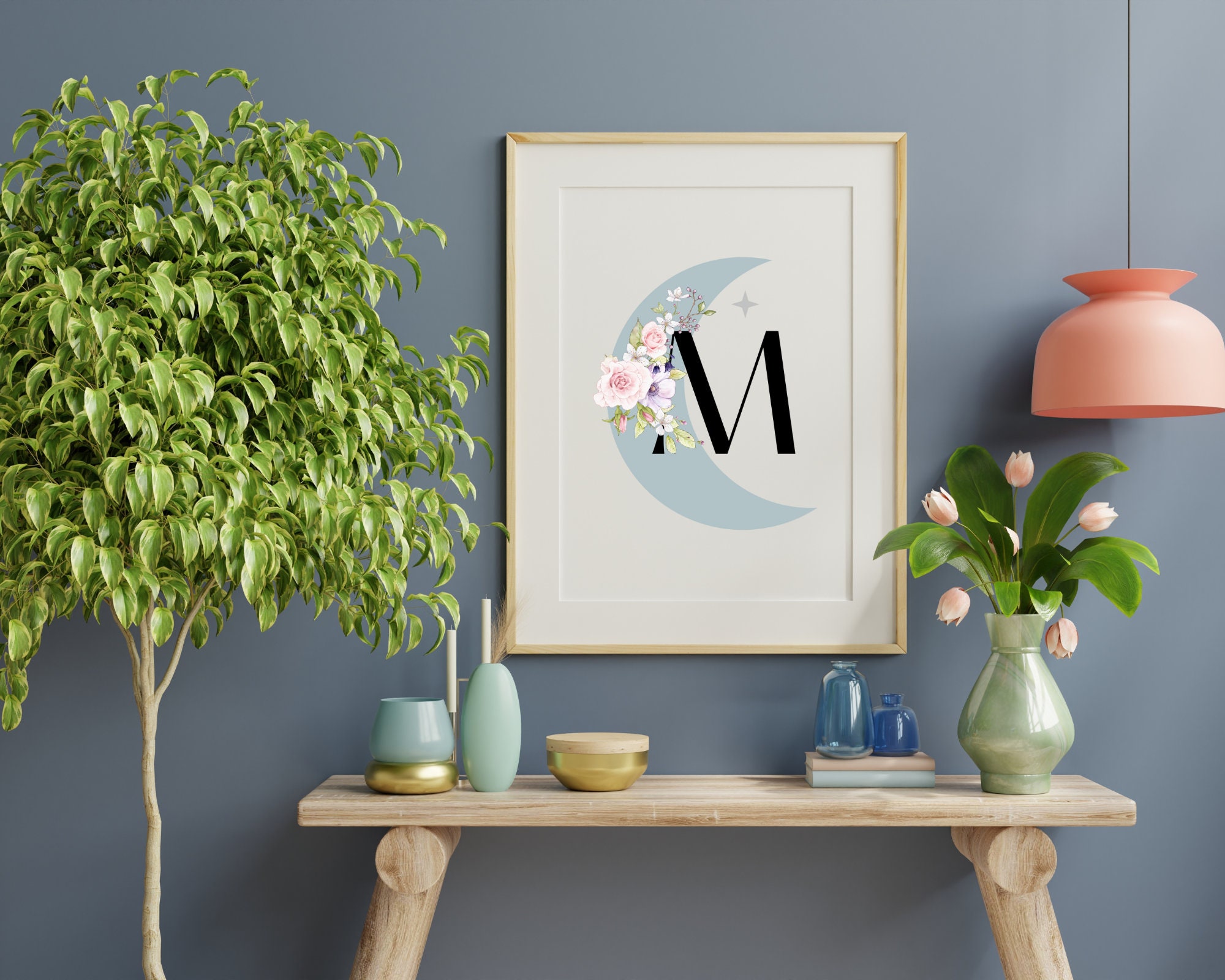 Initial Print Printable Letter Letter M Moon Print Nursery - Etsy