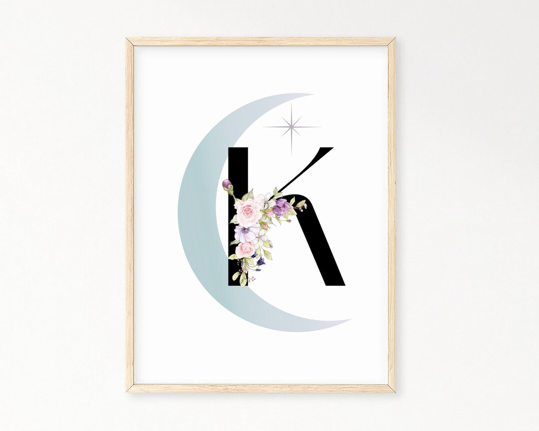 Initial Print, Printable Letter, Letter K, Moon Print, Nursery Print ...