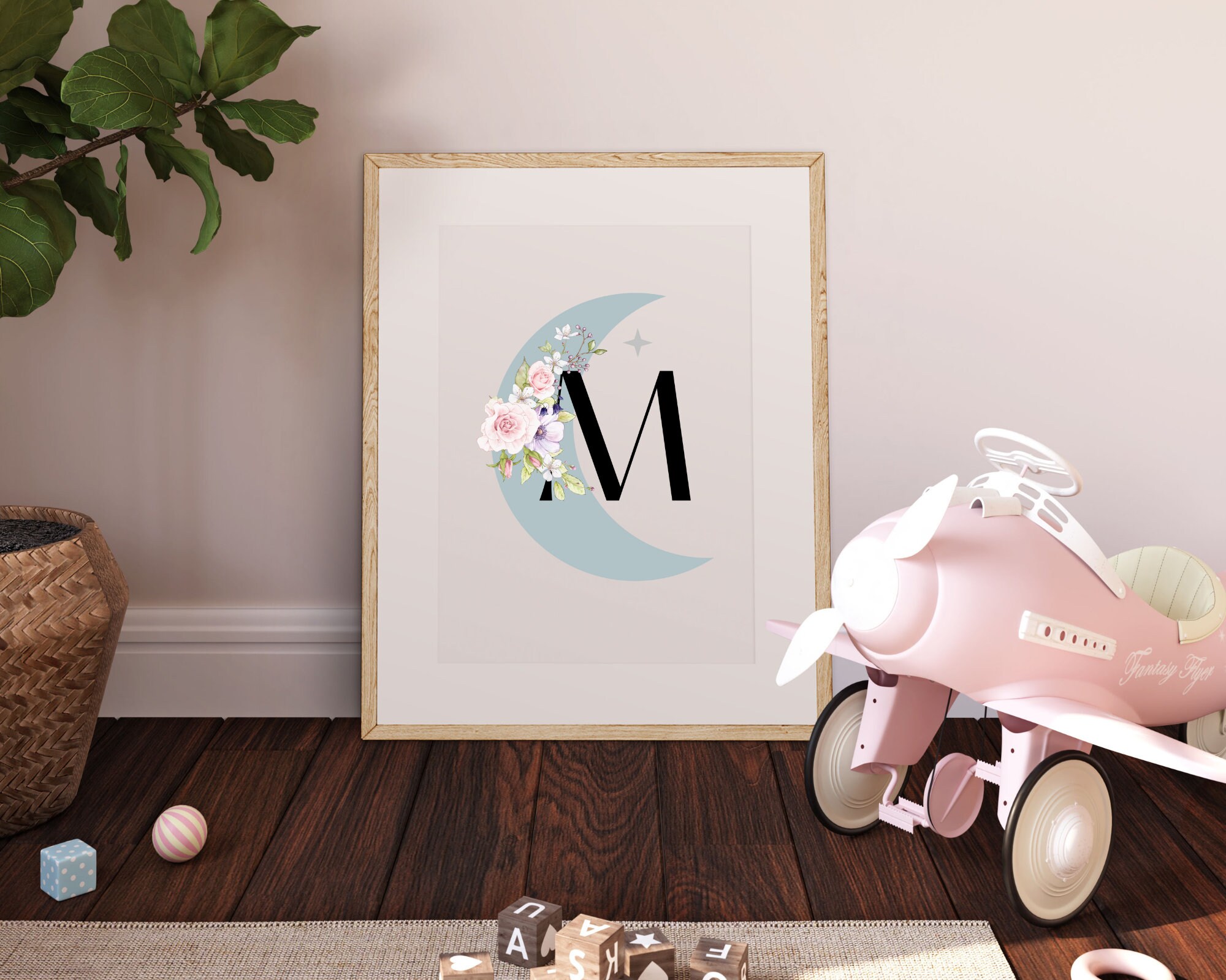 Initial Print, Printable Letter, Letter M, Moon Print, Nursery Print ...