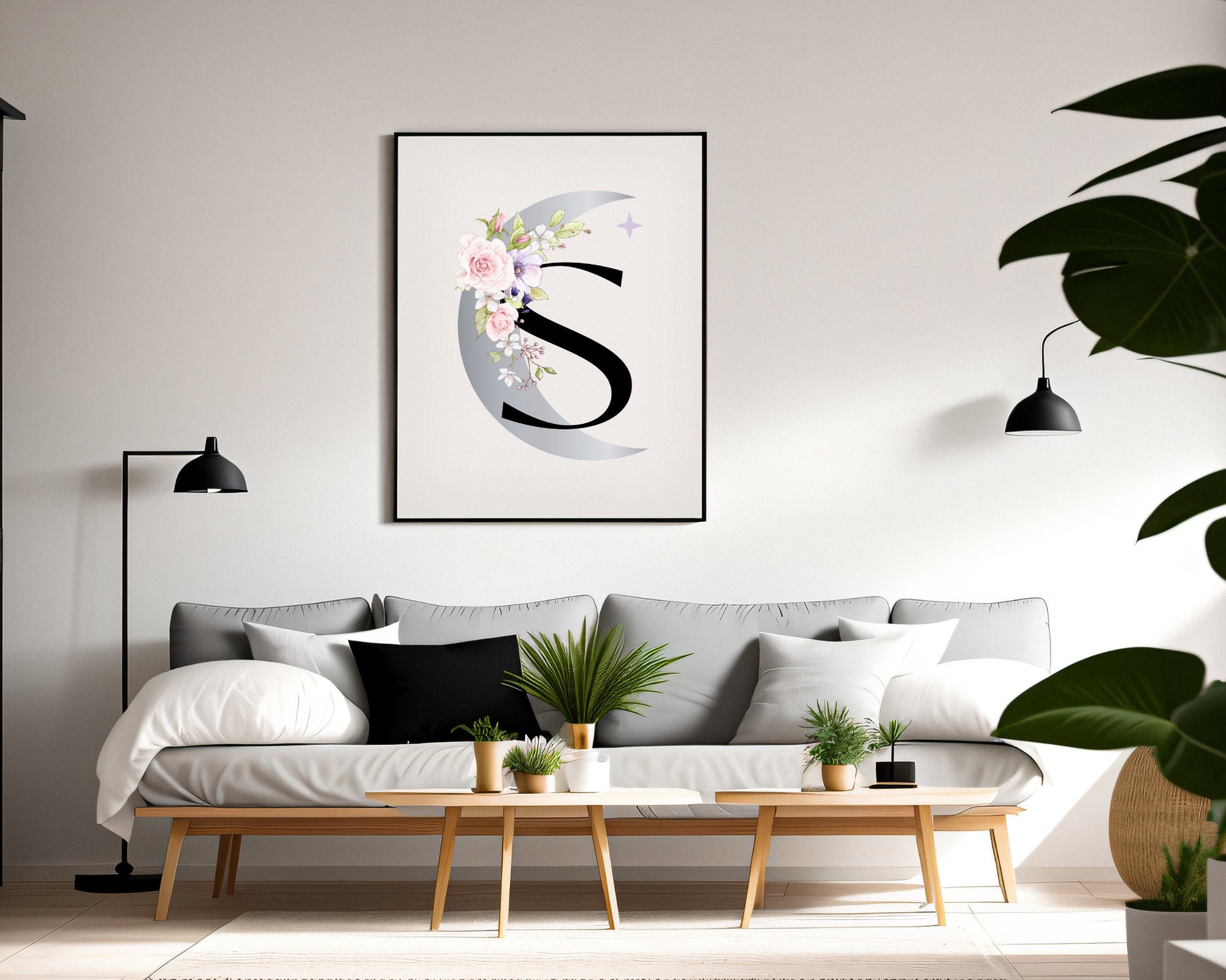 Initial Print, Printable Letter, Letter S, Moon Print, Nursery Print ...