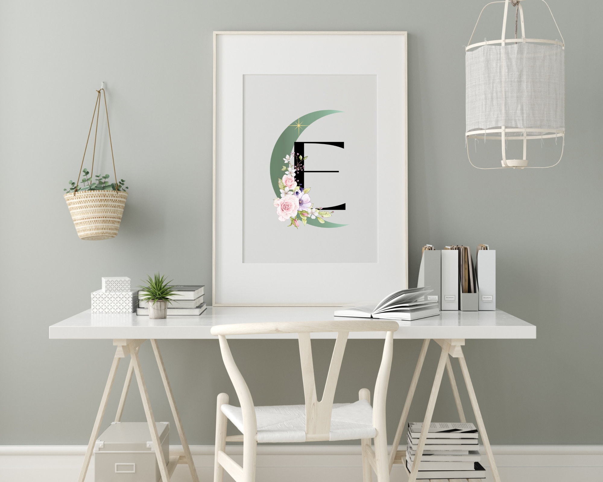 Initial Print Printable Letter Letter E Moon Print Nursery - Etsy