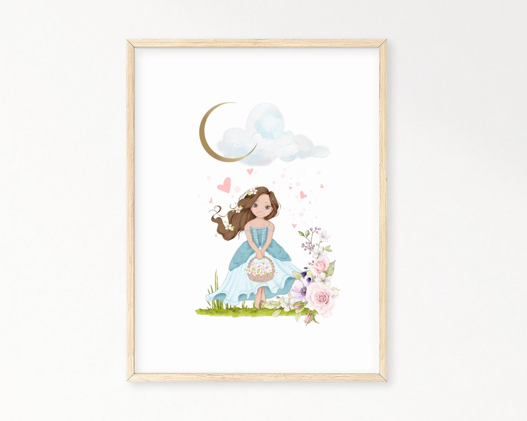 Moon Princess Girl Room Art Print, Floral Nursery Decor (digital ...