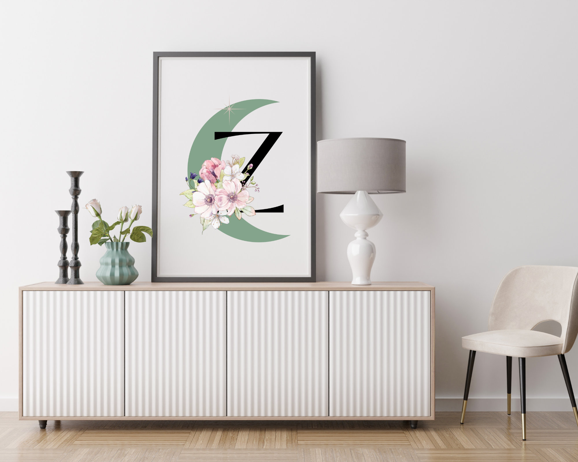 Initial Print, Printable Letter, Letter Z, Moon Print, Nursery Print ...