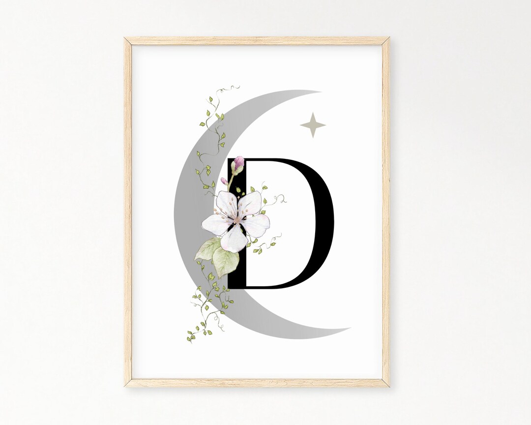 Initial Print, Printable Letter, Letter D, Moon Print, Nursery Print ...