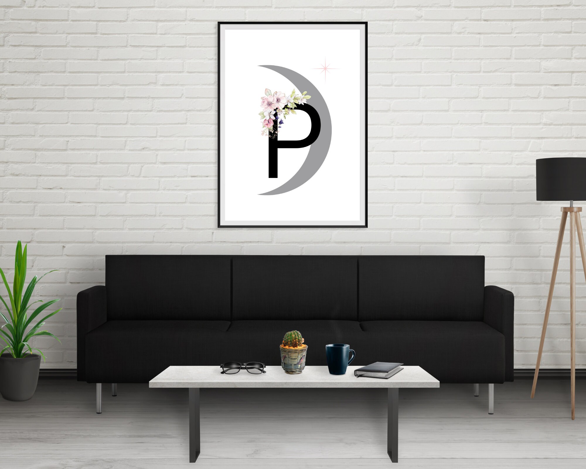 Initial Print, Printable Letter, Letter P, Moon Print, Nursery Print ...