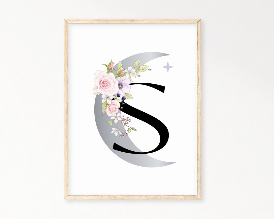 Initial Print, Printable Letter, Letter S, Moon Print, Nursery Print ...