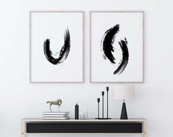 Black Abstract Flower Art Print, Black and White Abstract Art, Printable Art, Gallery Wall Art ...