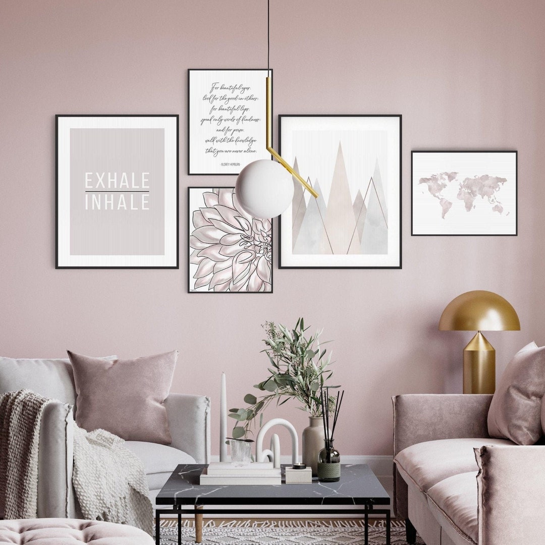 Blush Pink Gallery Wall Set, Pink Wall Art, Set of 5 Prints, Pink Print ...