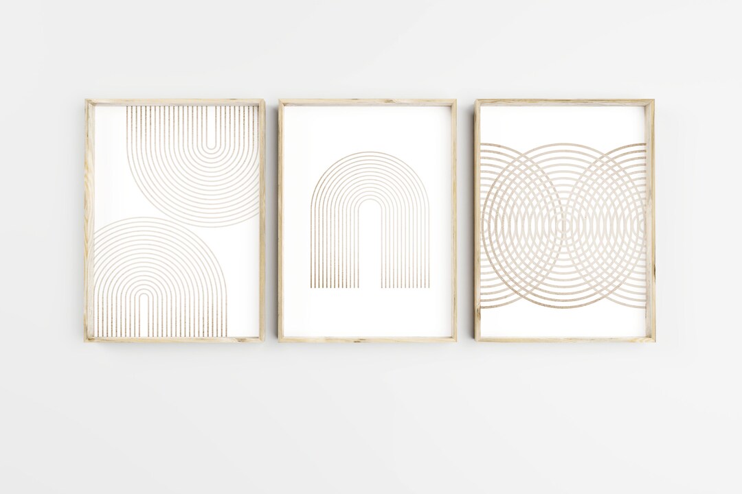 Beige Print Set, Mid-century Set of 3 Prints, Abstract Beige Wall Art ...