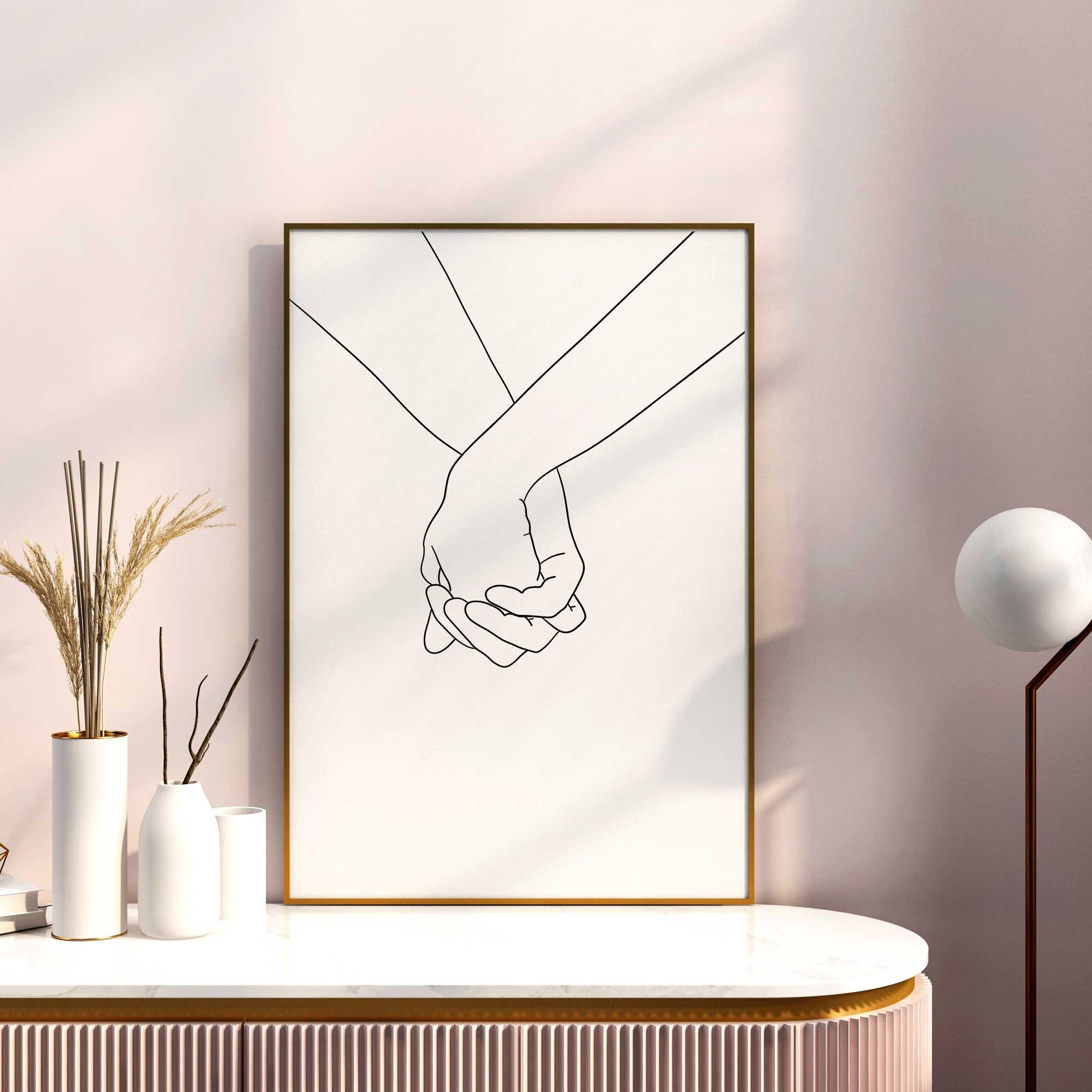 Holding Hands Print, Line Drawing Poster, Hands Line Art, Minimalist ...