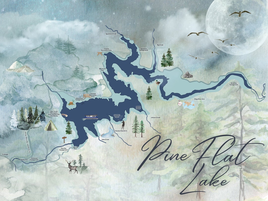 Pine Flat Lake California Map *DIGITAL DOWNLOAD* Wall Art Print - Lake House Decor - CA Lake Map ...