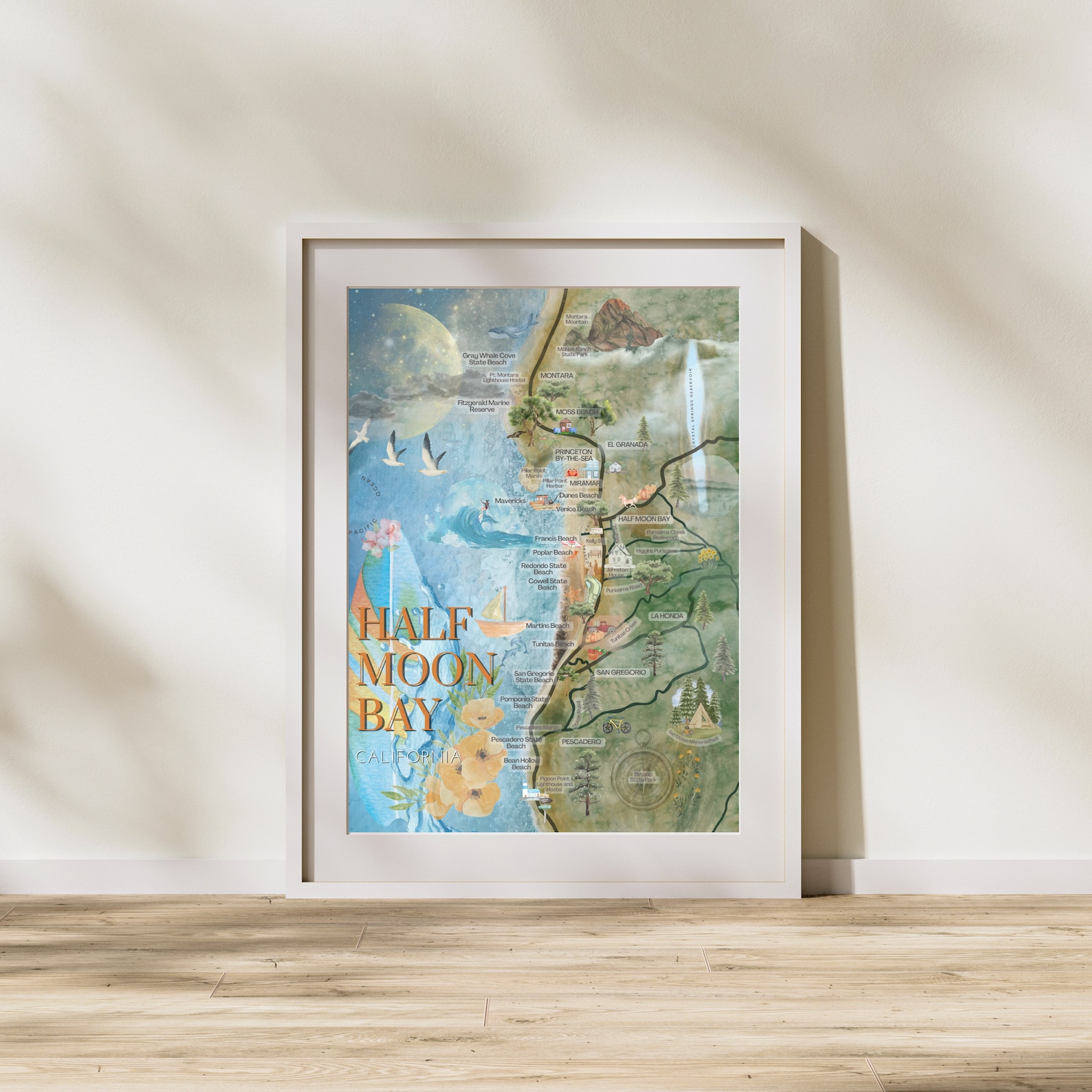 Half Moon Bay Map Print, Half Moon Bay Art, Half Moon Bay Print, Half ...