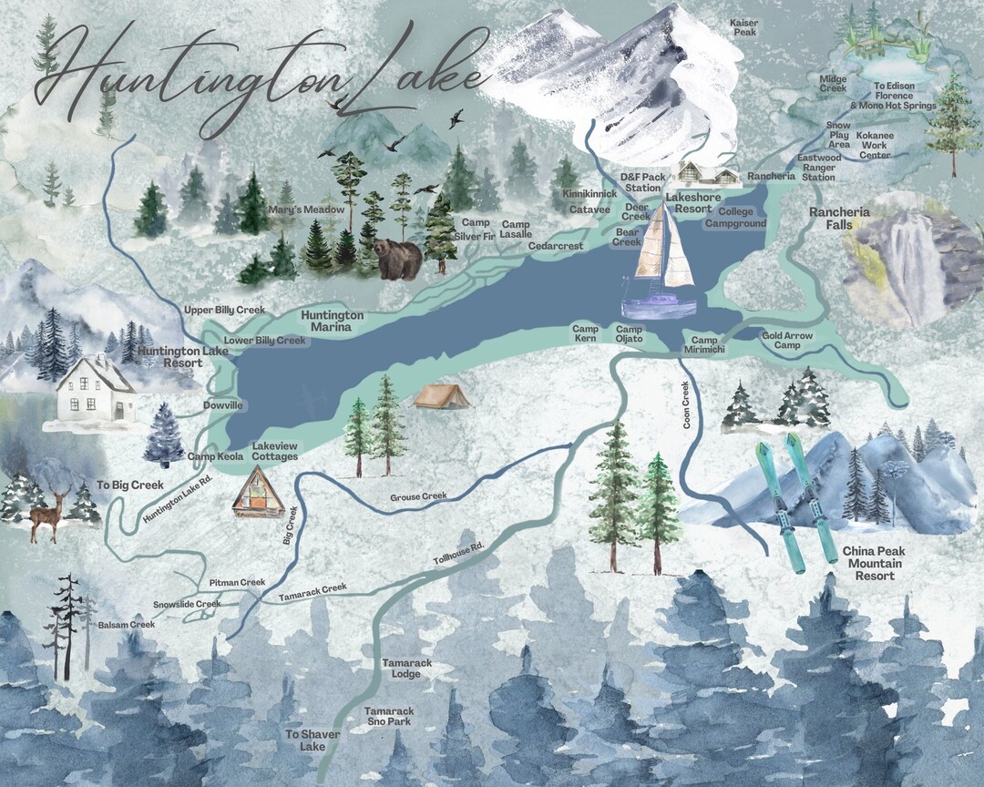 Huntington Lake Map Print for Airbnb, Home, or Cabin - Etsy