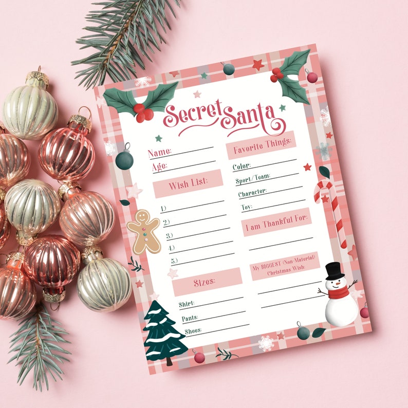 Secret Santa Questionnaire, Kids Christmas Wish List, Secret Santa ...