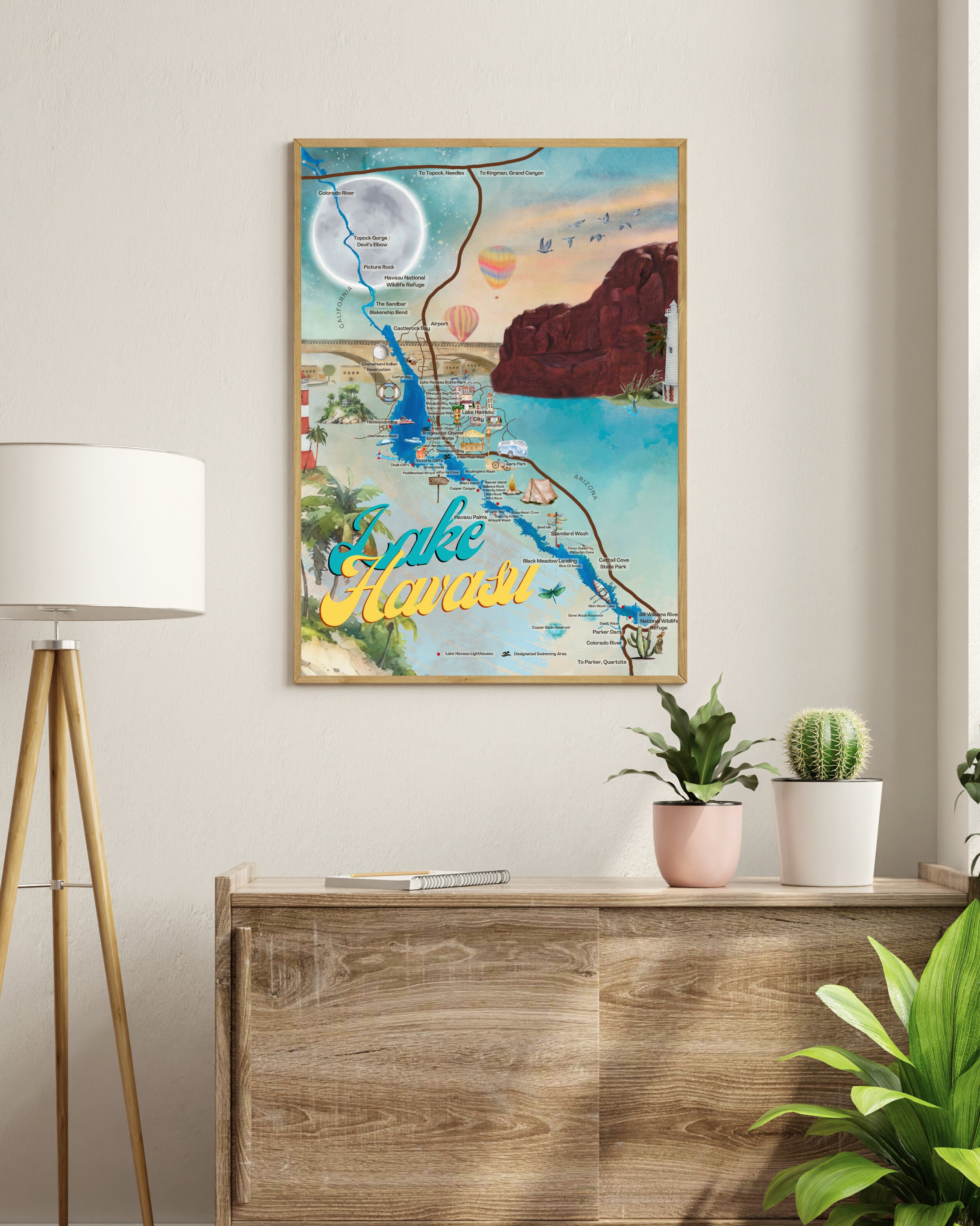 Lake Havasu Watercolor Map Poster, Havasu Wall Art Print, Art for ...
