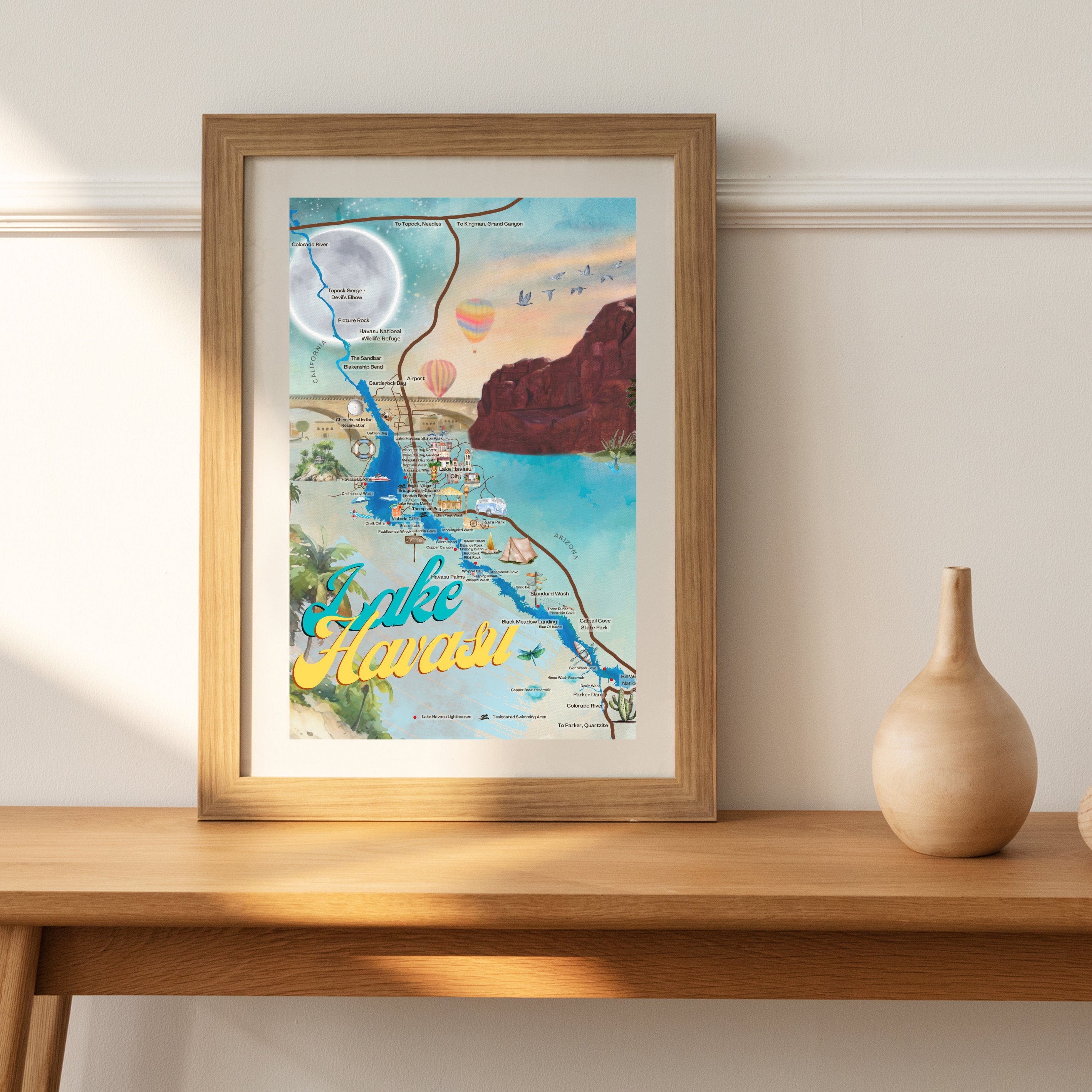 Lake Havasu Watercolor Map Poster, Havasu Wall Art Print, Art for ...