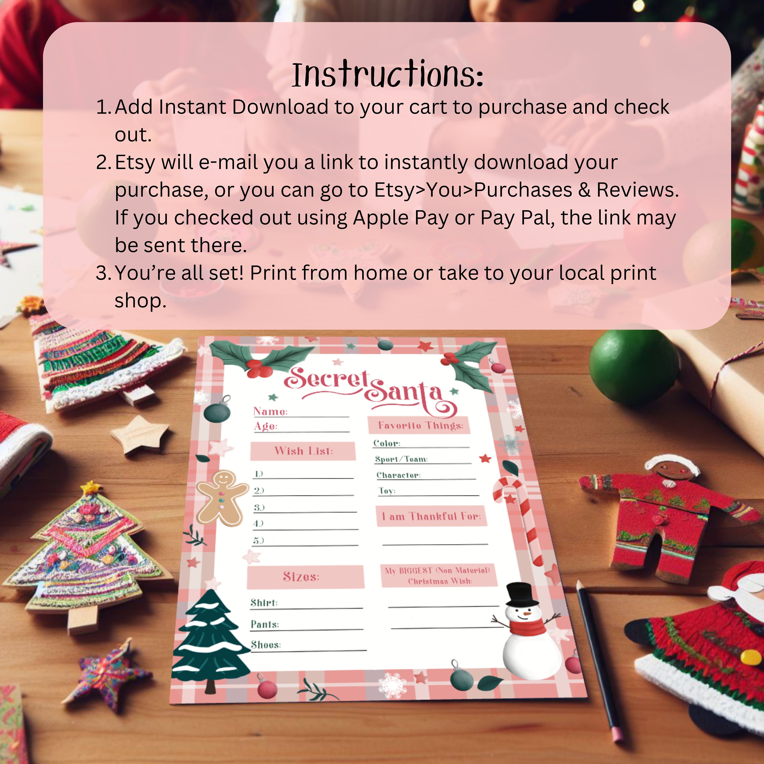 Secret Santa Questionnaire, Kids Christmas Wish List, Secret Santa ...