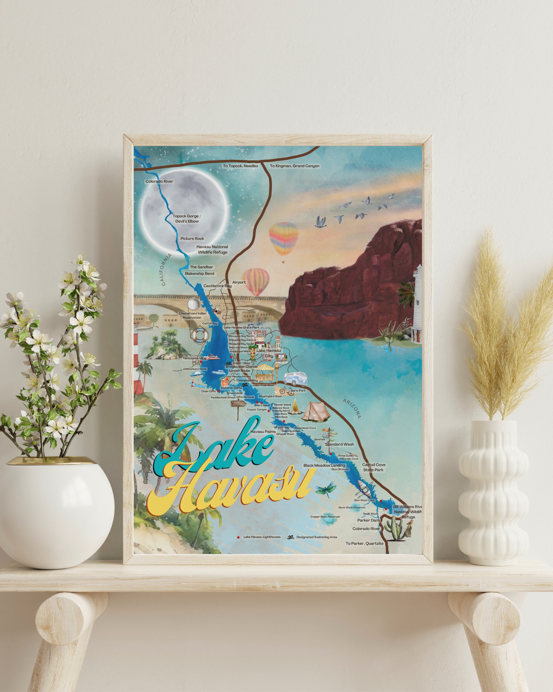 Lake Havasu Watercolor Map Poster, Havasu Wall Art Print, Art for ...