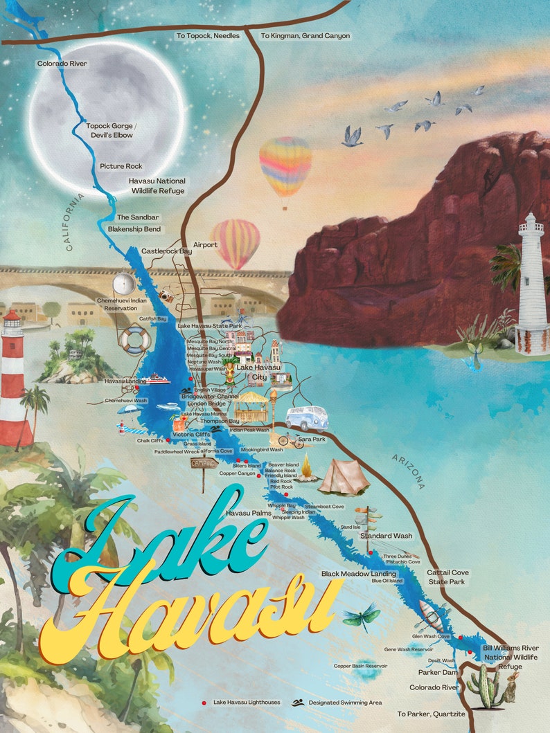 Lake Havasu Watercolor Map Poster, Havasu Wall Art Print, Art for ...