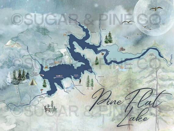 Pine Flat Lake Map Print for Airbnb Home or Cabin | Etsy