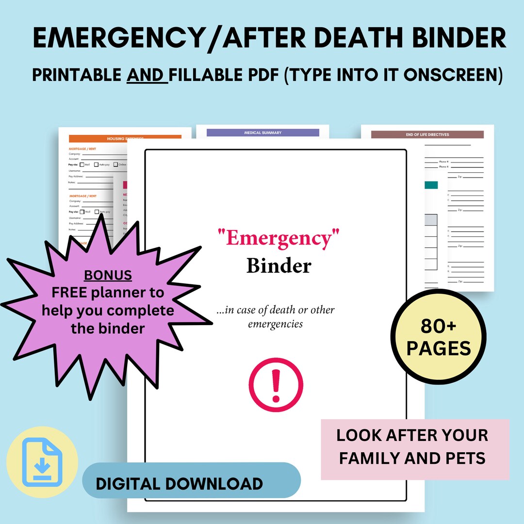 Emergency Binder. Editable in Case of Emergency Binder. Fillable ...