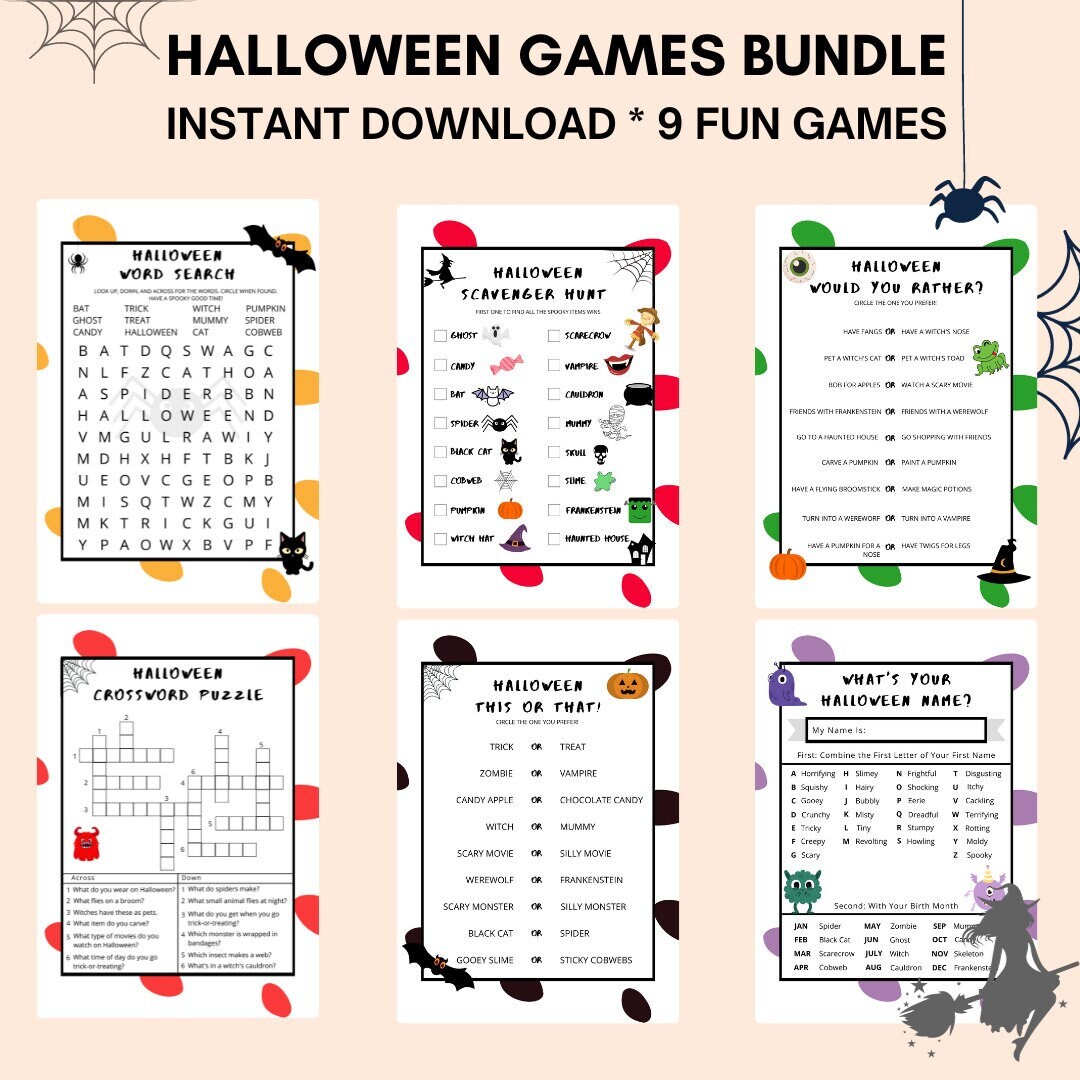Halloween Printable Games. 9 Games Bundle. Fun Halloween Icebreaker ...
