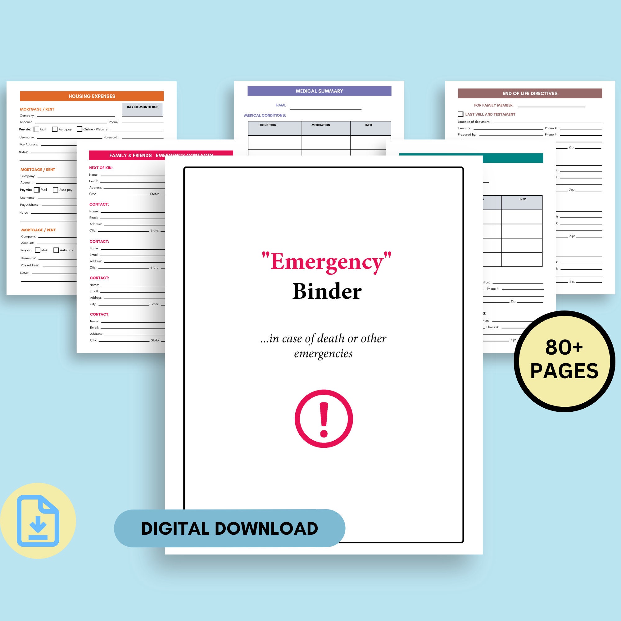 Emergency Binder. Editable in Case of Emergency Binder. Fillable ...