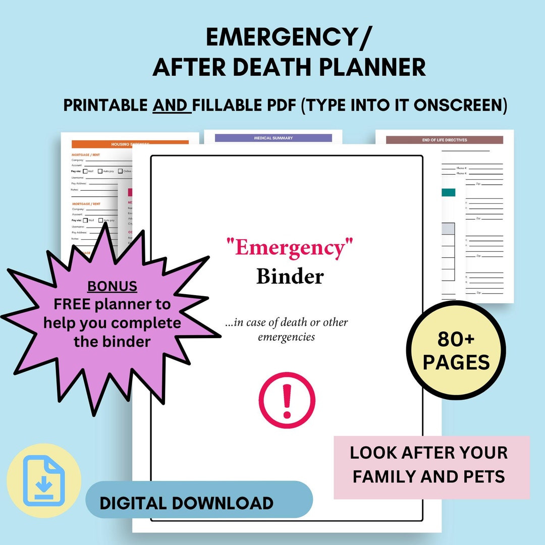 Emergency Binder. Editable in Case of Emergency Binder. Fillable ...