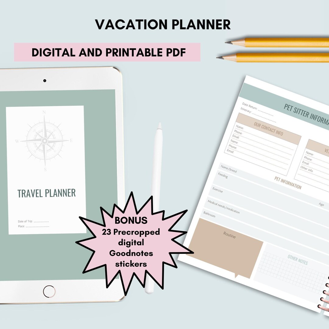 Vacation Digital Planner Minimalist Travel Planner Activity Finance Use ...