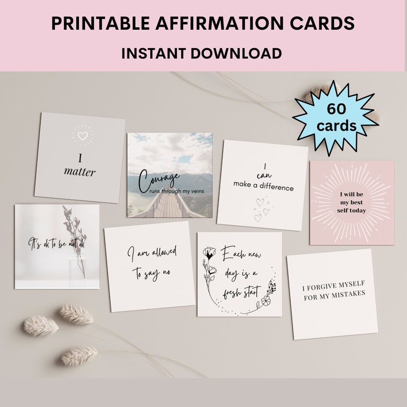 60 Printable Affirmation Cards Affirmation Cards for Women Boho Style ...