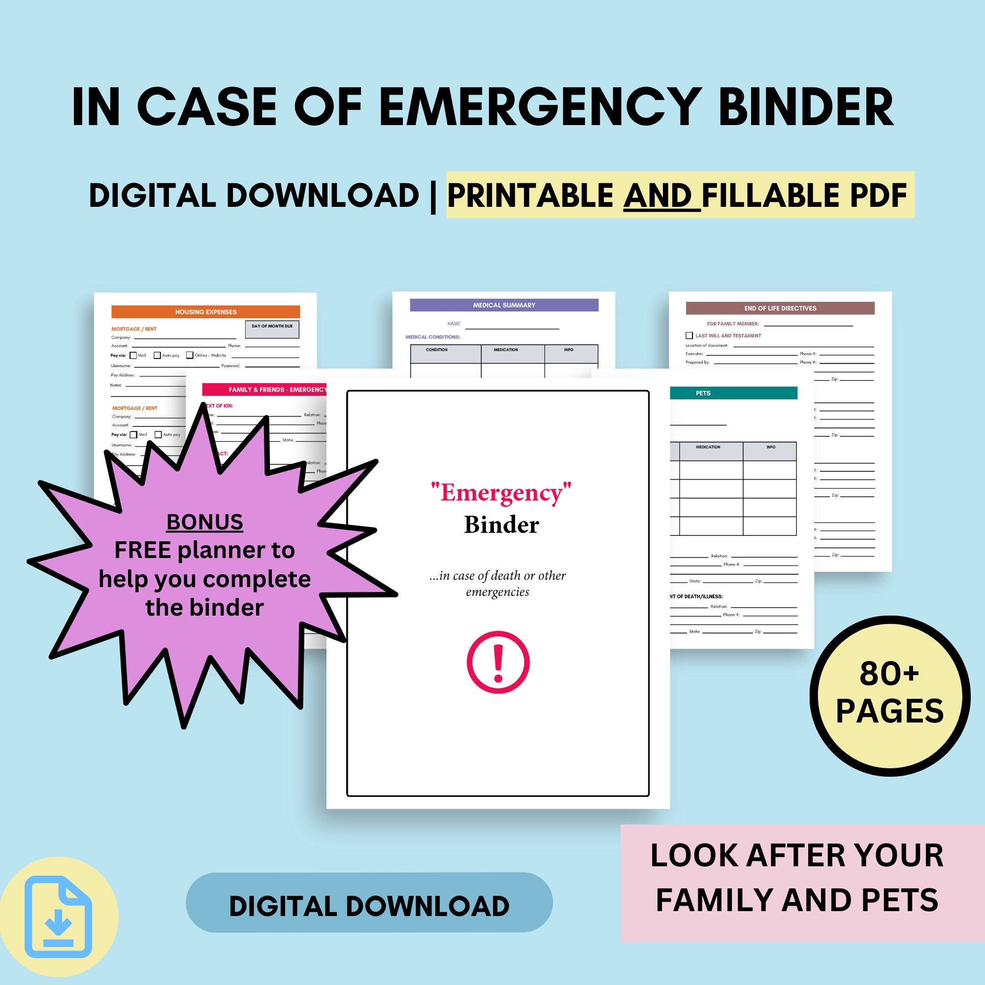 Emergency Binder. Editable in Case of Emergency Binder. Fillable ...